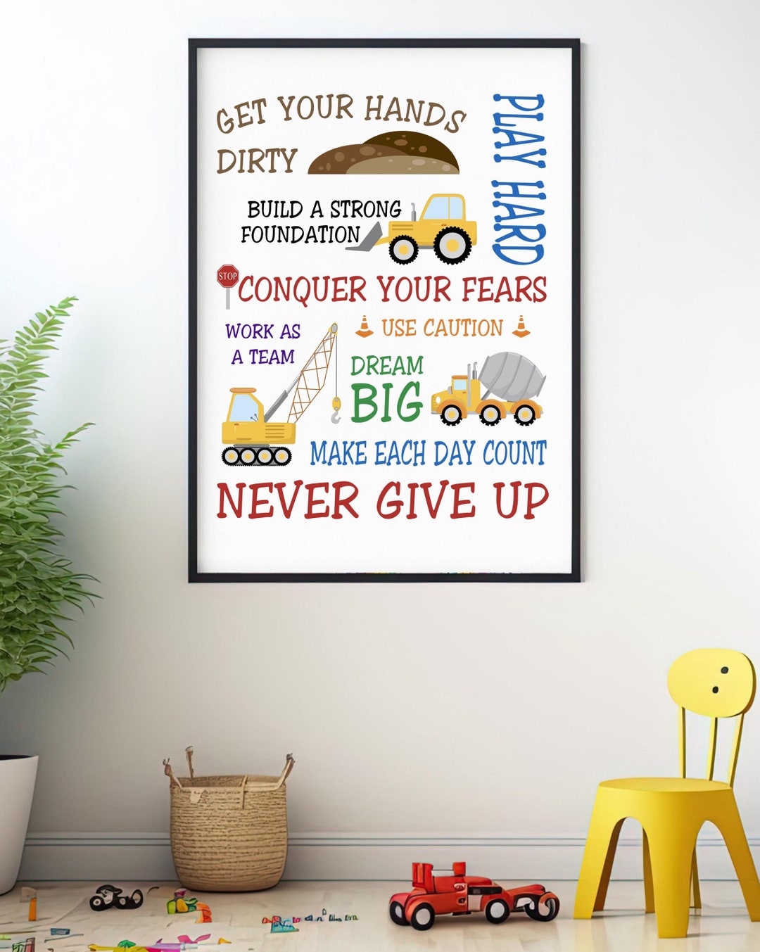 Construction Truck Play Poster, Playroom Print, Inspiration Truck ...
