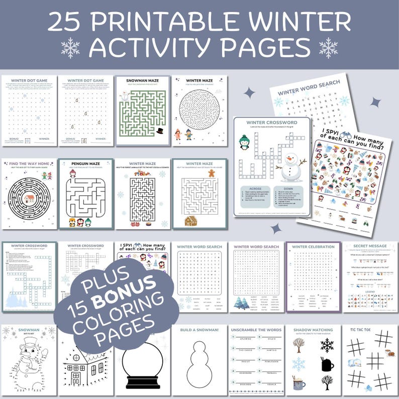 40 Winter Activity Pages | Winter Coloring Pages | Printable Winter ...