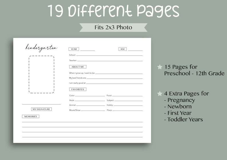 Memory Box Cover Pages & Tabs | School Year Milestone Printable Pages ...