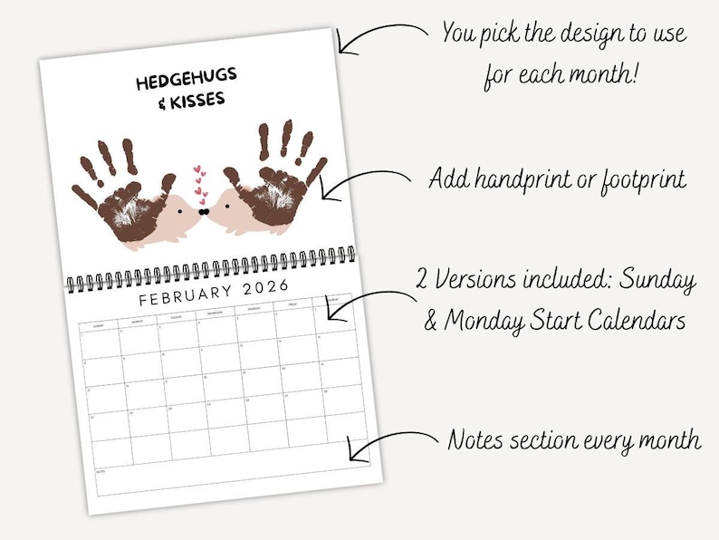 2026 Handprint Calendar Craft | Printable Calendar Keepsake | Handprint ...
