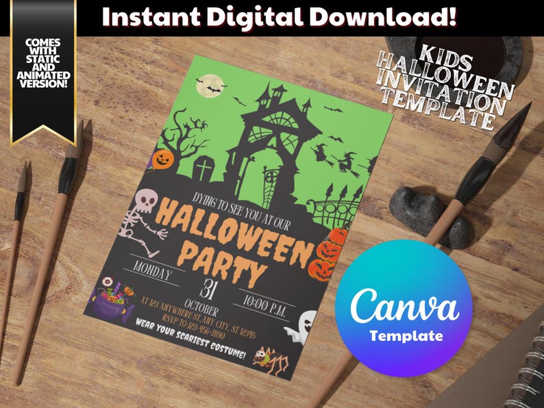 Editable Kids Halloween Invitation Template | Spooky Fun Canva Design ...