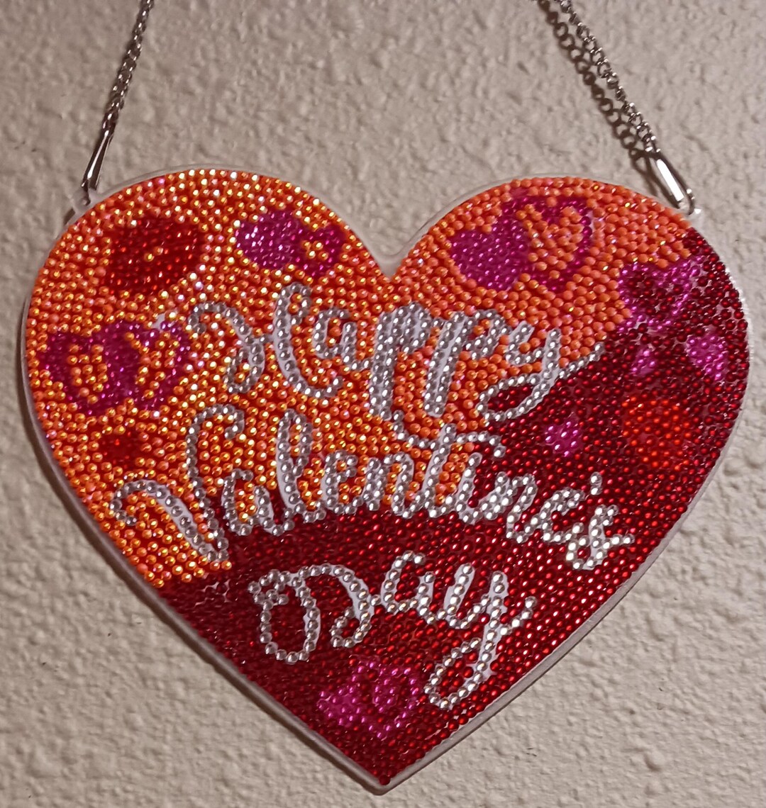 Romantic Red Heart Diamond Art Pendant - Full Drill Round Acrylic Gems ...