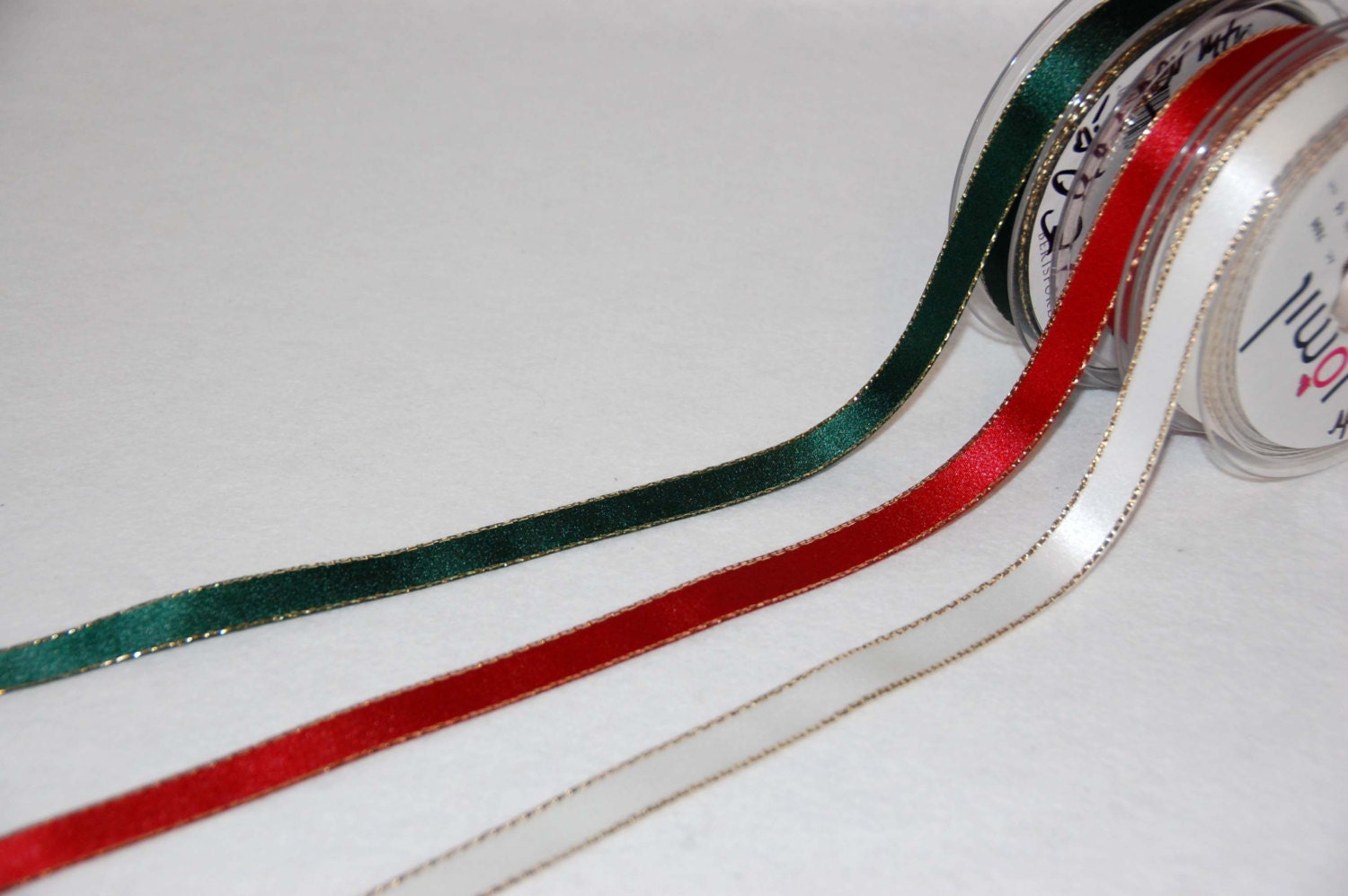 Double Sided Satin Ribbon With Gold Edge Green Red White | Etsy