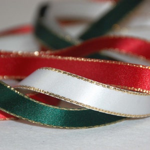 Double Sided Satin Ribbon With Gold Edge Green Red White - Etsy
