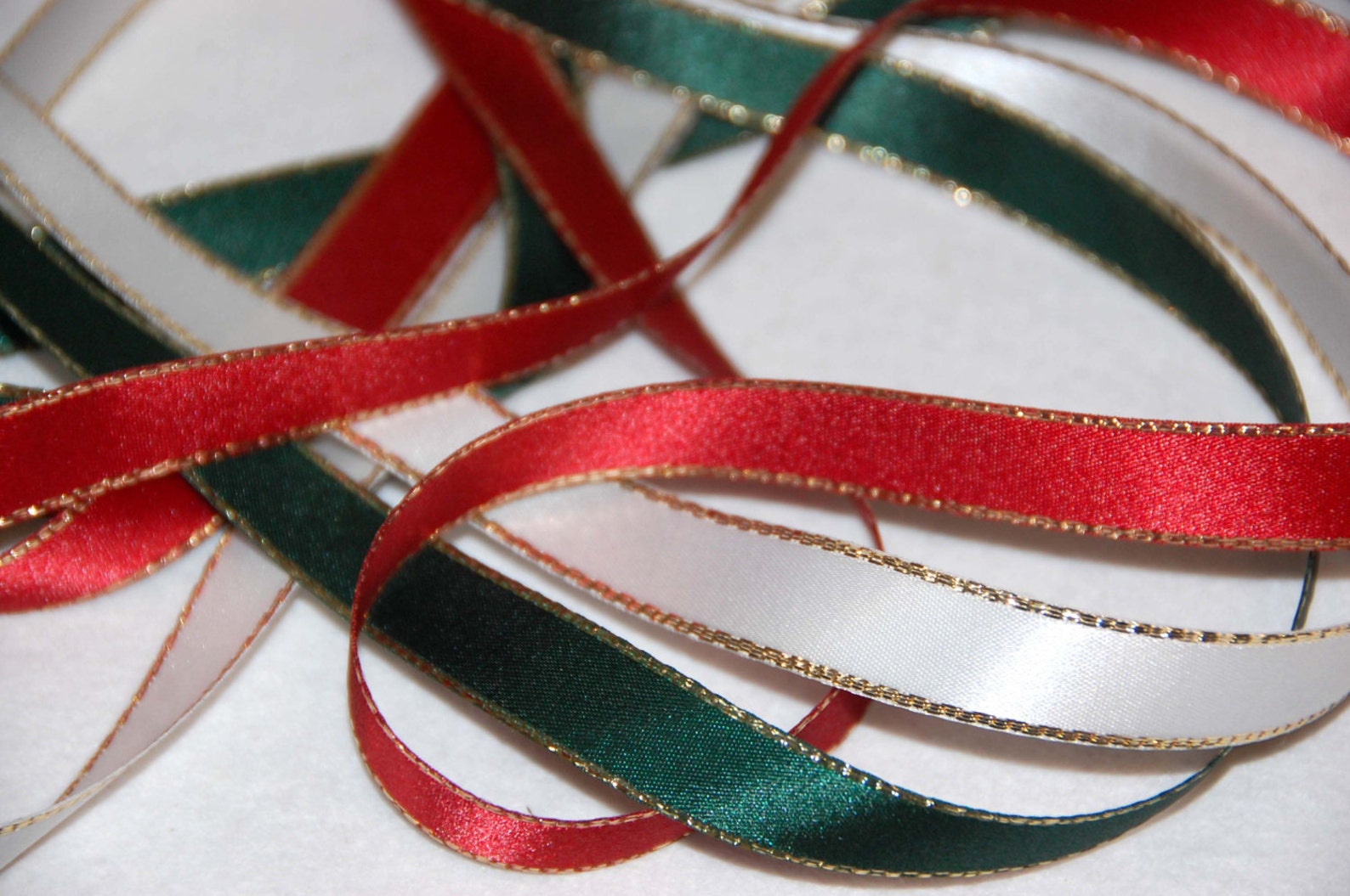 Double Sided Satin Ribbon With Gold Edge Green Red White - Etsy