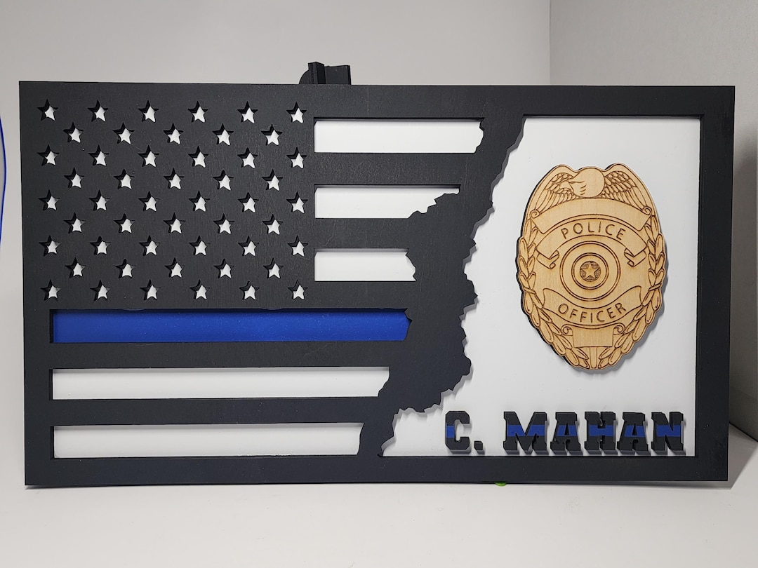 Personalized Police, Law Enforcement, Cop American Flag With Blue Strip ...