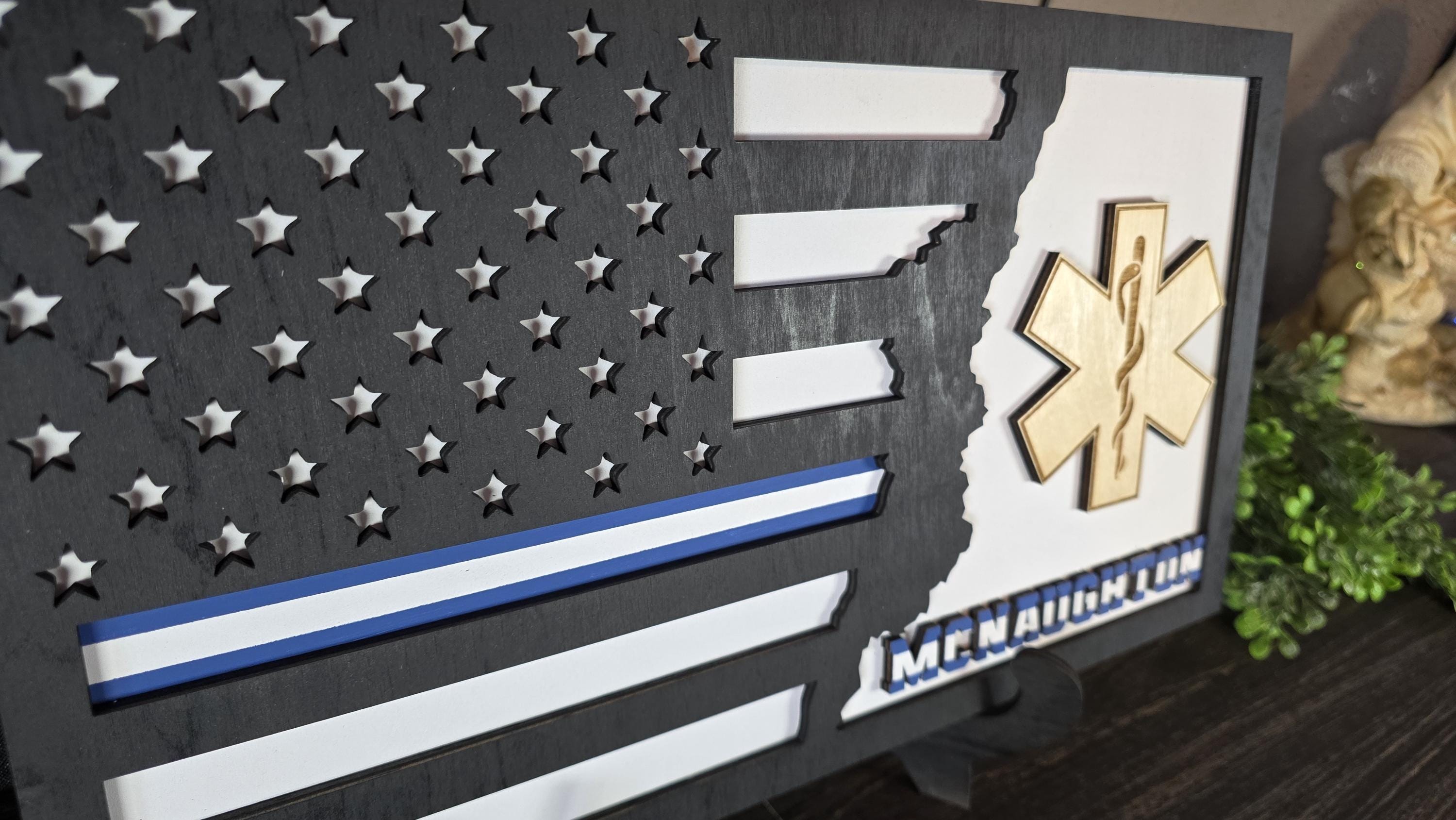 Personalized EMS American Flag: Star of Life, Blue Line Tribute - Etsy