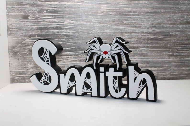 Personalized Halloween Name Plate – Custom Spider Web & Spider Desk or ...