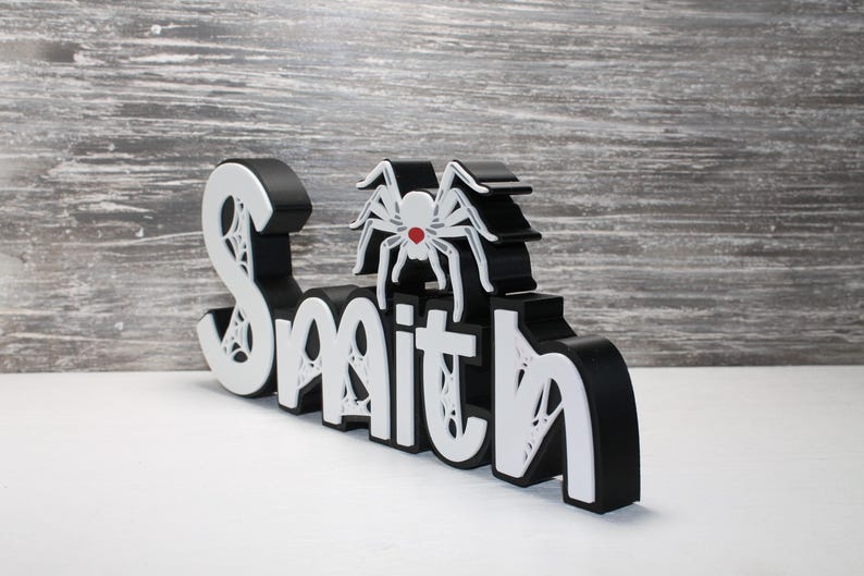 Personalized Halloween Name Plate – Custom Spider Web & Spider Desk or ...