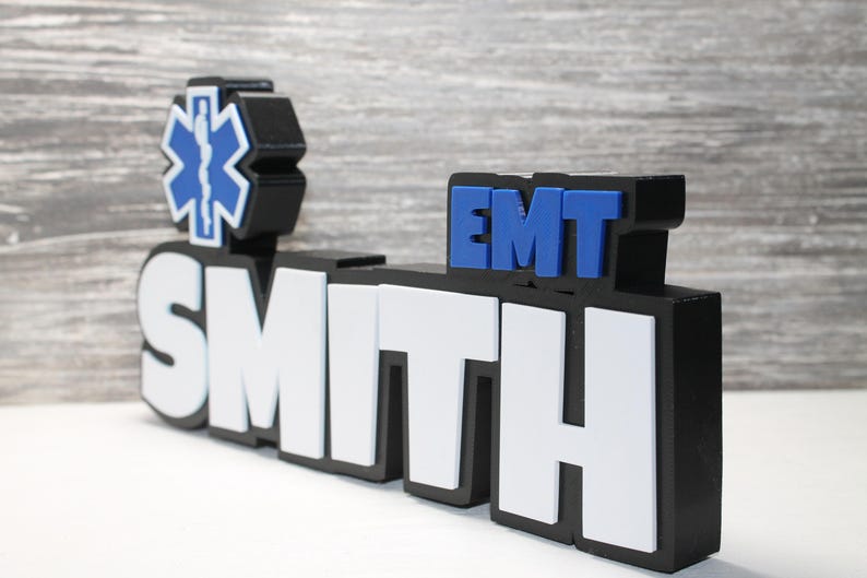 Personalized EMT Sign: 3D Printed Star of Life - Custom Name Plate Ems ...