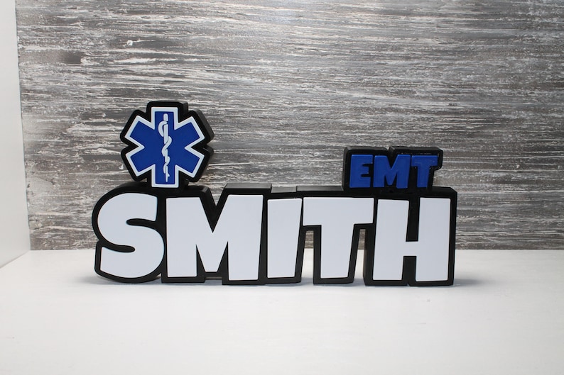 Personalized EMT Sign: 3D Printed Star of Life - Custom Name Plate Ems ...