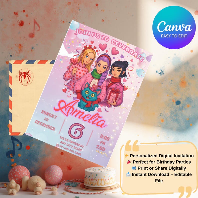 K-pop Demon Hunters Birthday Invitation, Kpop Editable Canva Template ...