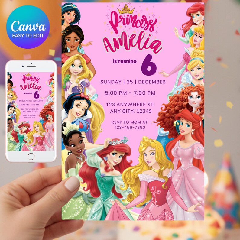 Editable Princess Birthday Invitation| Princess Birthday Template ...