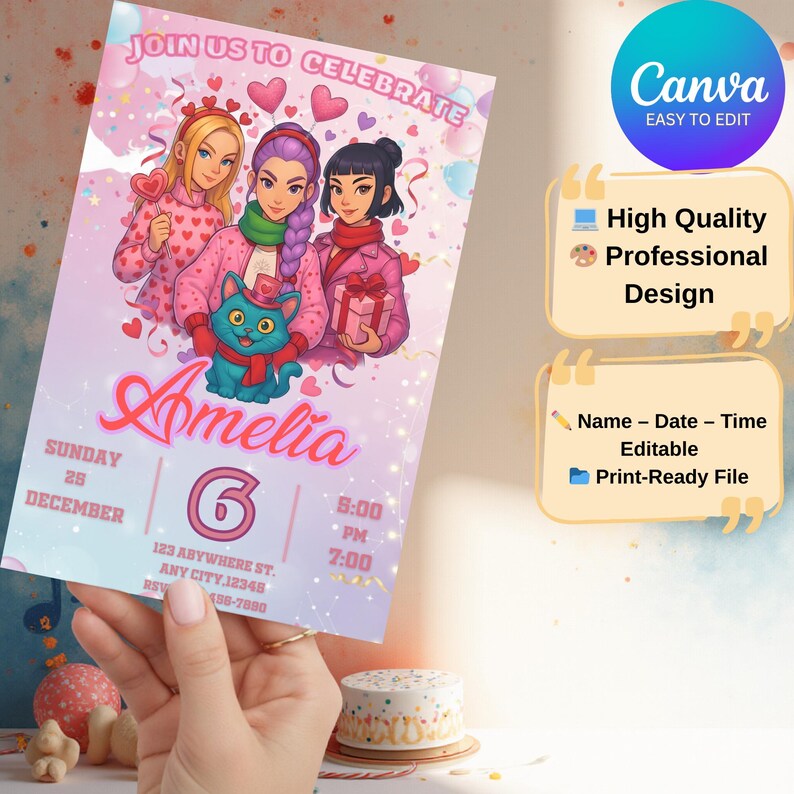 K-pop Demon Hunters Birthday Invitation, Kpop Editable Canva Template ...