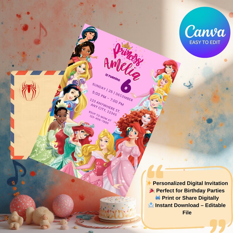 Editable Princess Birthday Invitation| Princess Birthday Template ...