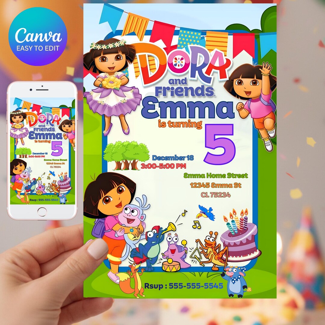 Dora and Friends Explorer Customizable Birthday Invitation,kids ...