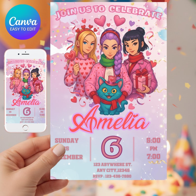 K-pop Demon Hunters Birthday Invitation, Kpop Editable Canva Template ...