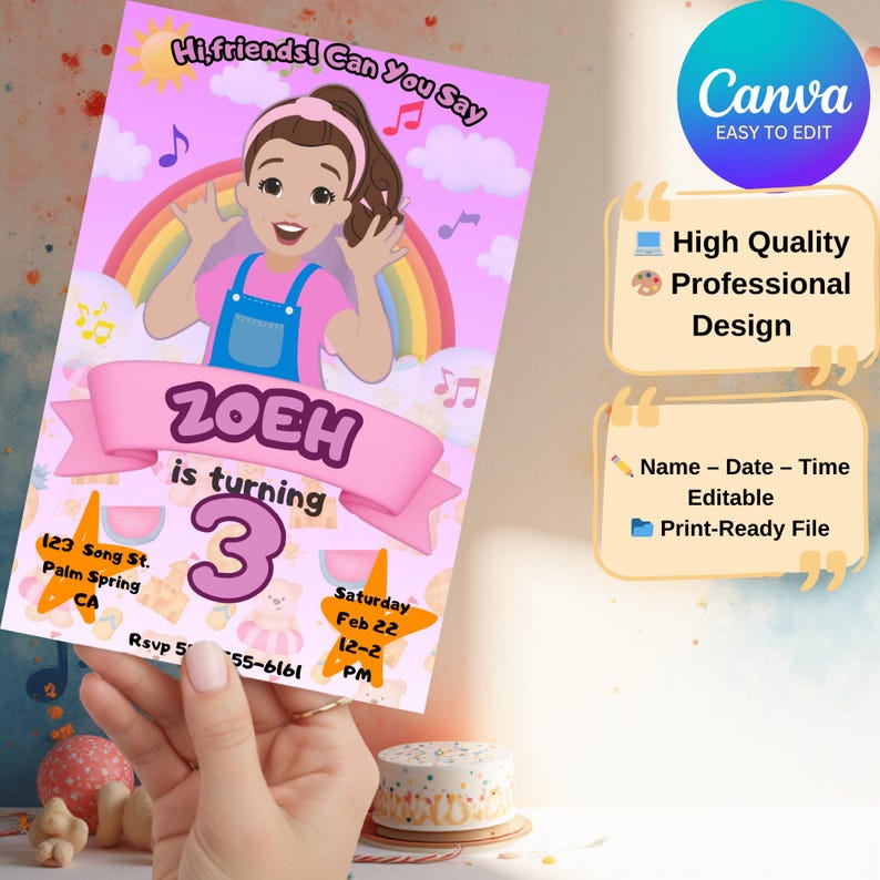 Ms Rachel Birthday Invitation, Ms Rachel Party Invite Template, Ms ...