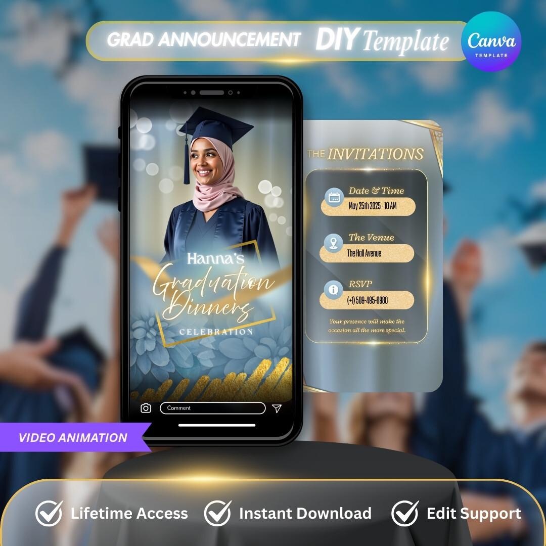 Graduation Announcement, Graduation Invitation, Navy Blue Grad Dinner ...