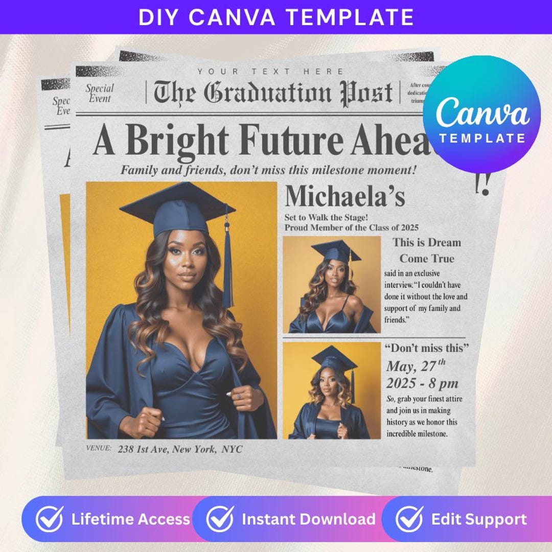 Graduation Newspaper Poster Template, Custom Birthday Newspaper Invite ...