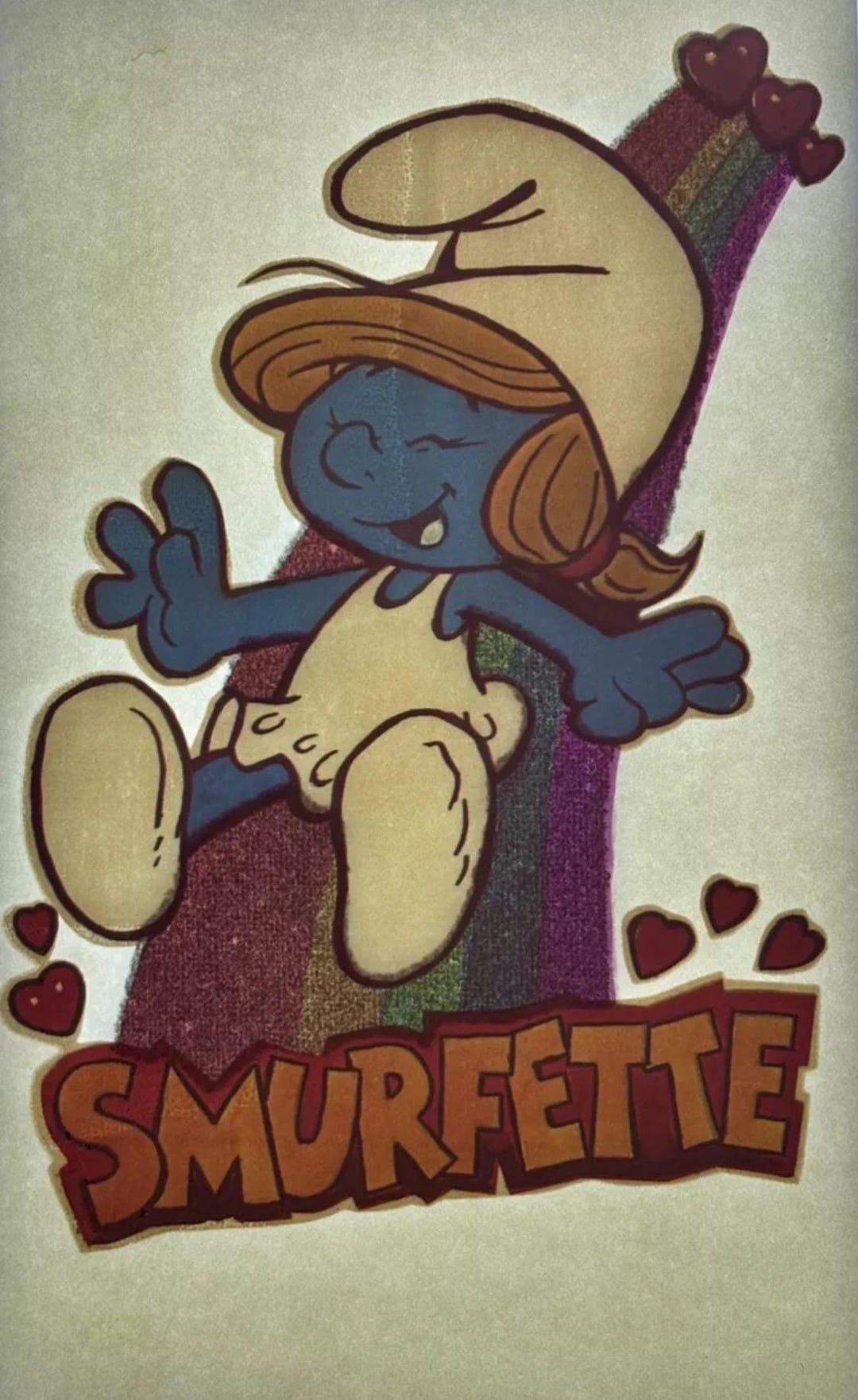 Original Vintage 1980s Smurfette Rainbow Smurf Cartoon Glitter Iron on ...