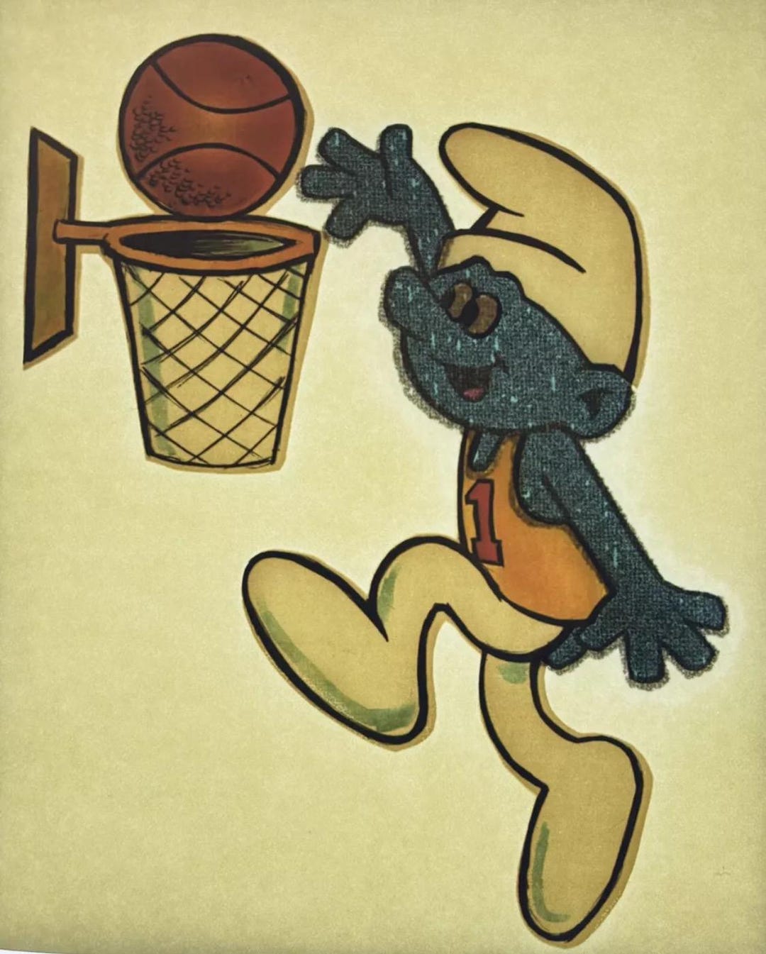 Original Vintage 1980s Smurf Basketball Cartoon TV Glitter Iron on ...