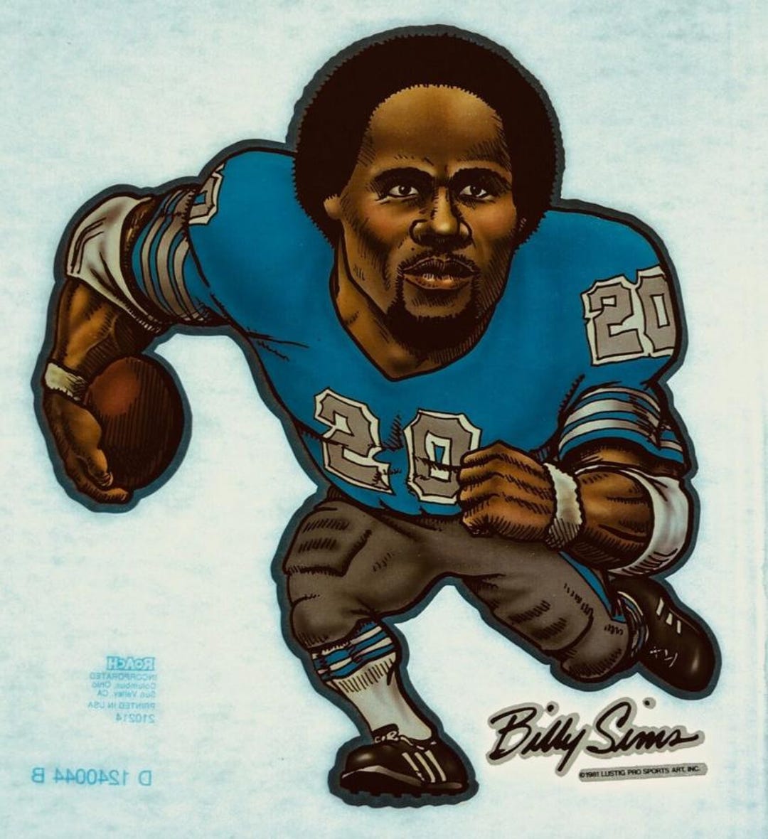 Original Vintage 1981 Detroit Lions Billy Sims NFL Football Roach Iron ...