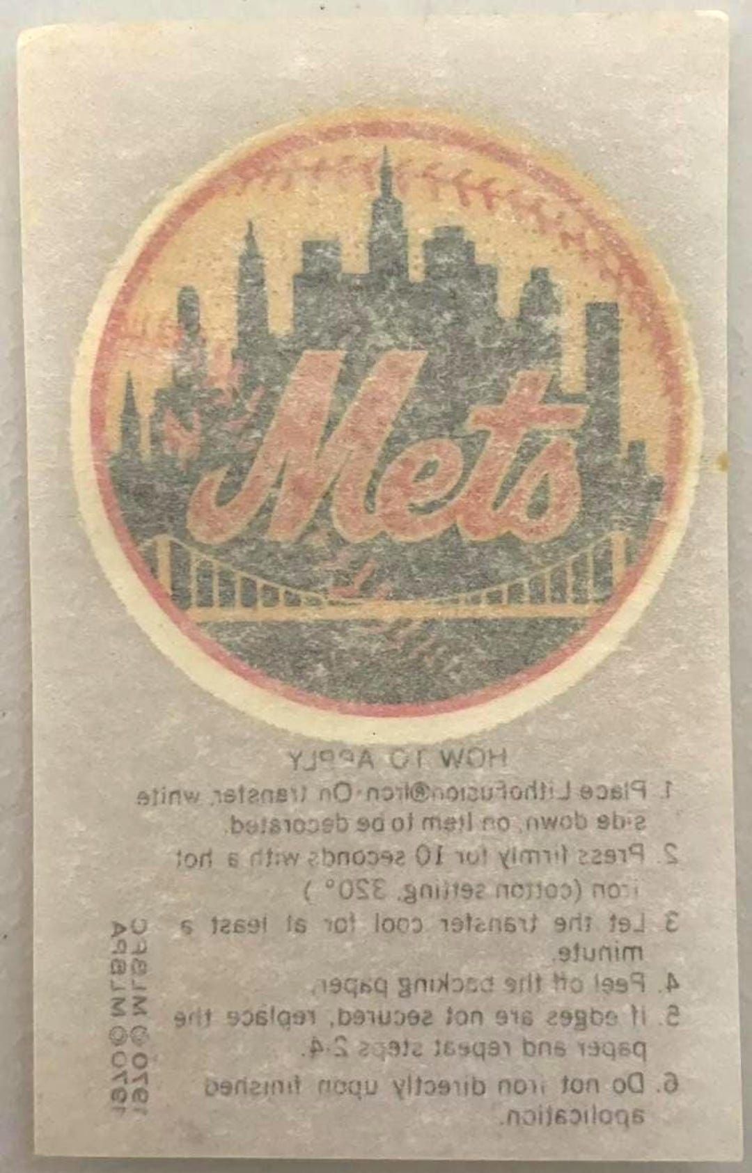 Original Vintage 1970 New York Mets Baseball MLB Mini Iron on Transfer ...