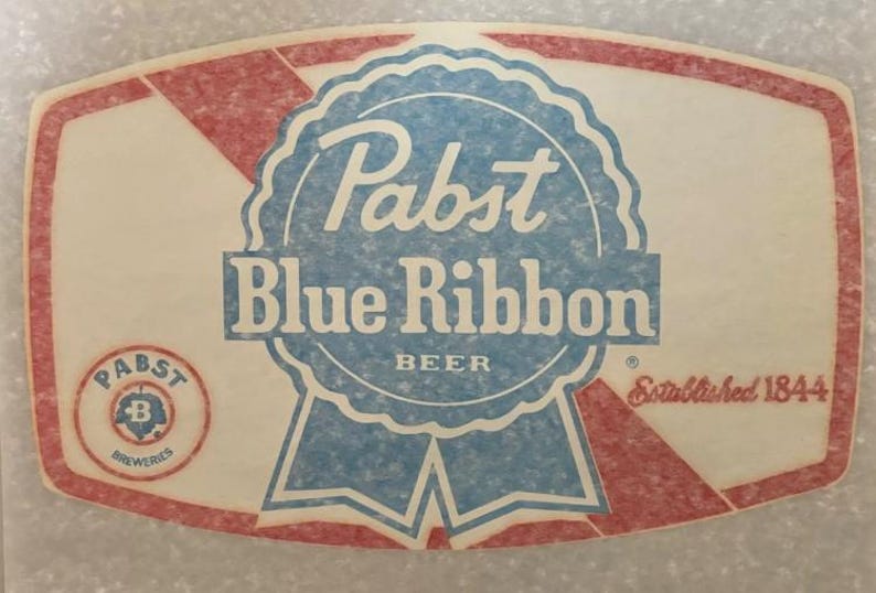 Original Vintage 70s Pabst Blue Ribbon Beer Label Iron on Transfer - Etsy