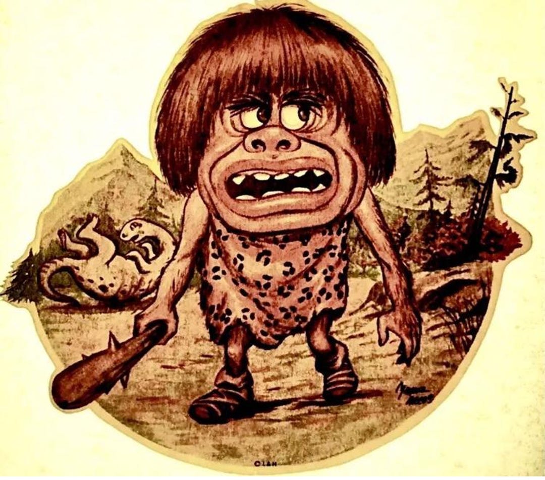 Original Vintage 1970s Caveman and Cute Dinosaur Iron on Transfer ...