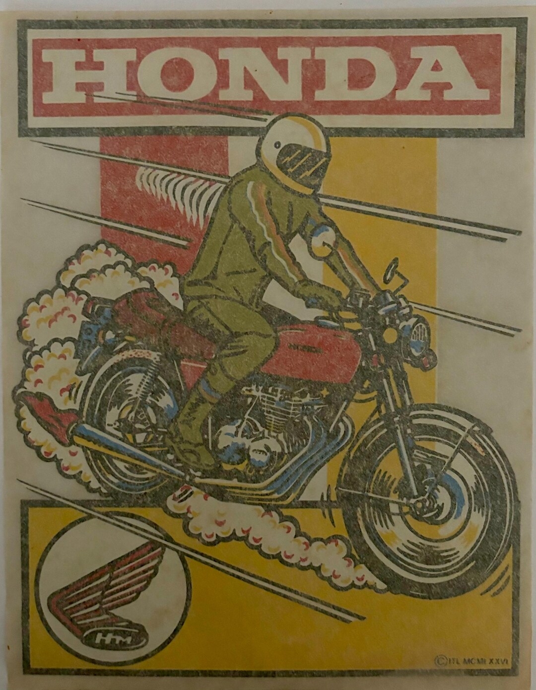 Original Vintage 1976 Honda Motorcycle Iron on Transfer Made in England ...