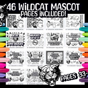 Wildcats Mascot Coloring Pages | 46-page School Activity Bundle ...