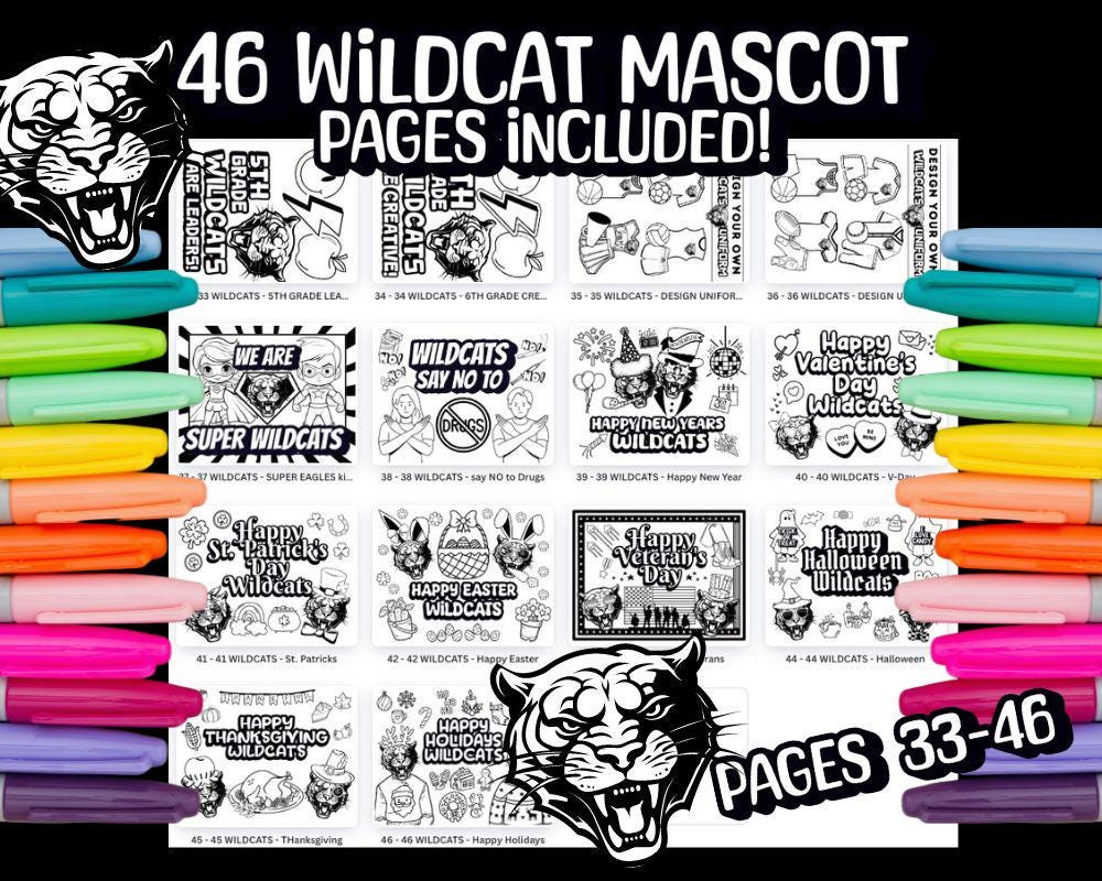 Wildcats Mascot Coloring Pages | 46-page School Activity Bundle ...
