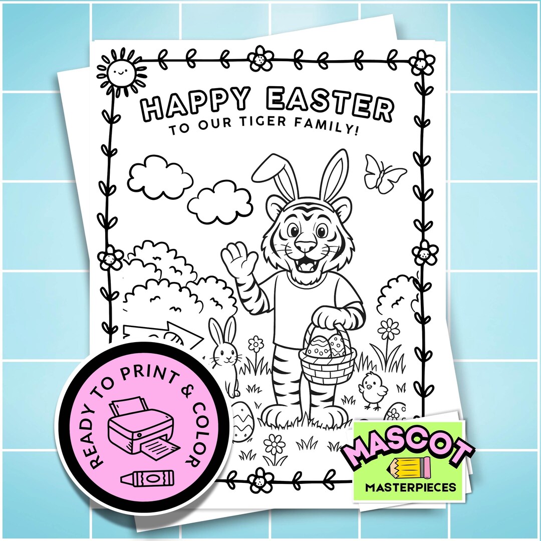 Tigers Easter Coloring Page for Kids | Spring Printable | Instant ...