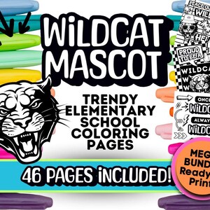 Wildcats Mascot Coloring Pages | 46-page School Activity Bundle ...