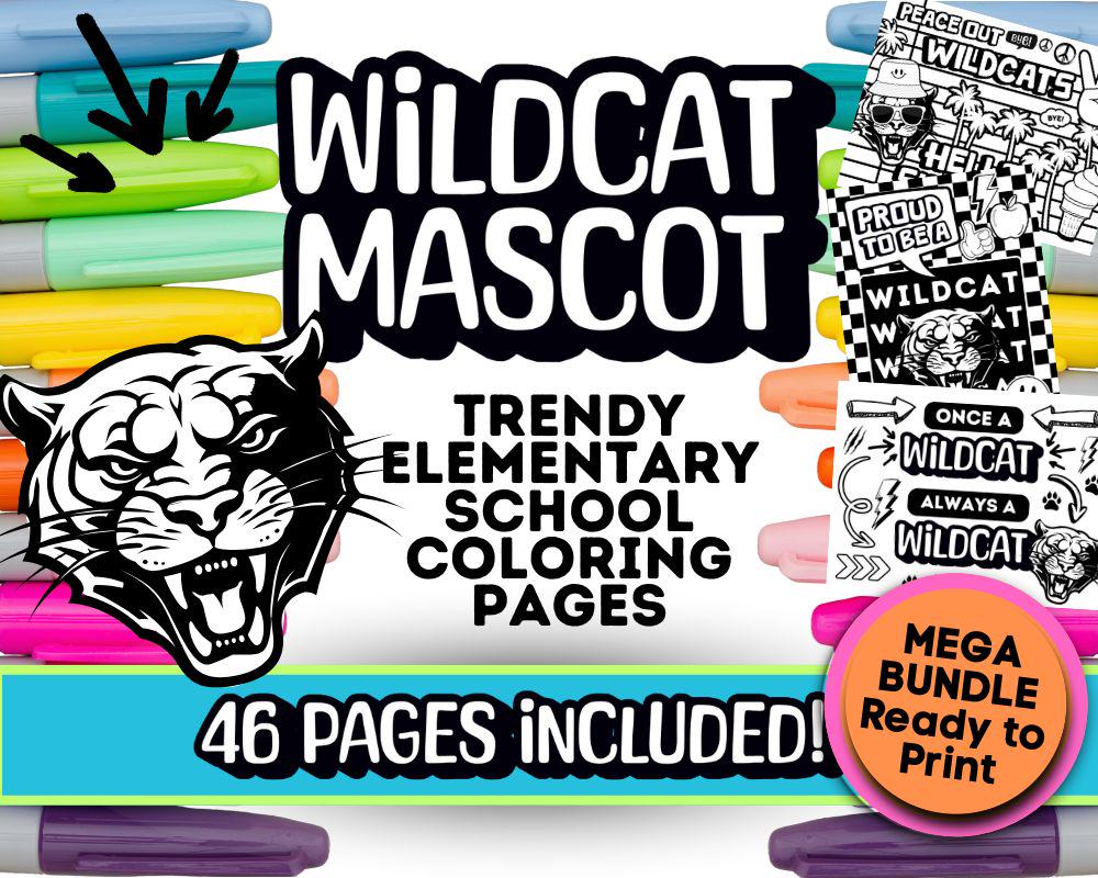 Wildcats Mascot Coloring Pages | 46-page School Activity Bundle ...