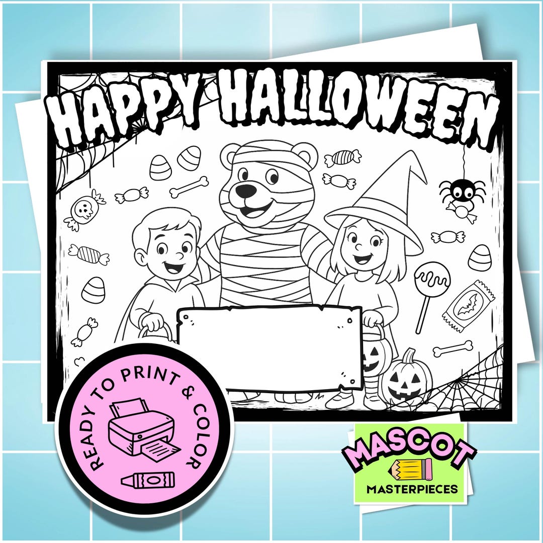 Bears Mascot Coloring I Halloween Printable I Instant Download Activity ...