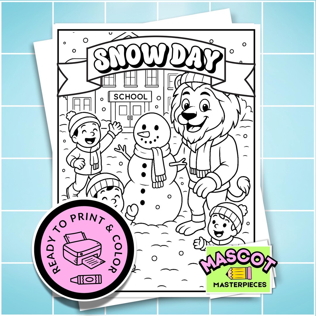 Lions I Snow Day School Spirit Coloring Sheet | Cute Mascot Winter ...