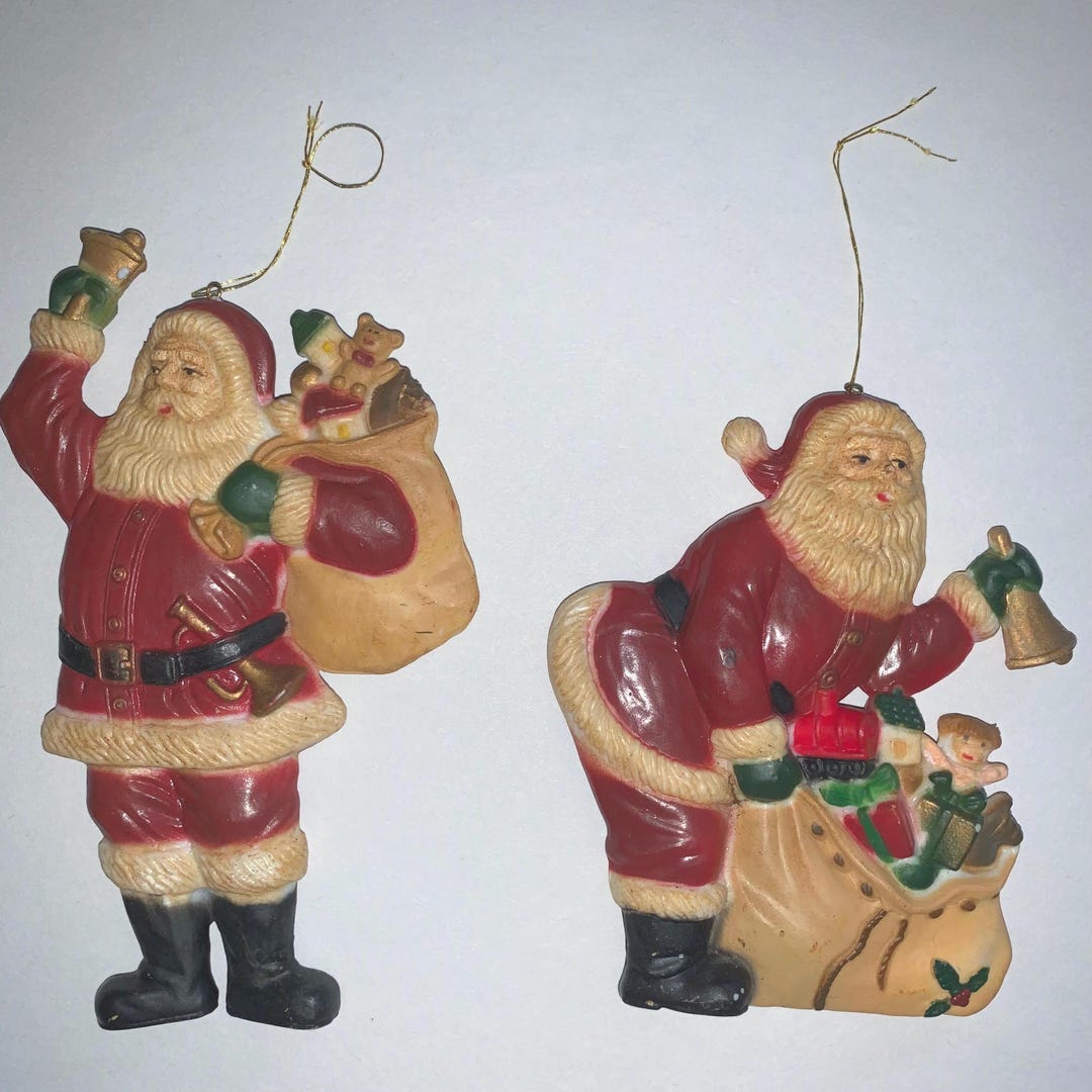Vintage MCM Santa Doubled Sided Flat Christmas Ornaments Set of 2 - Etsy