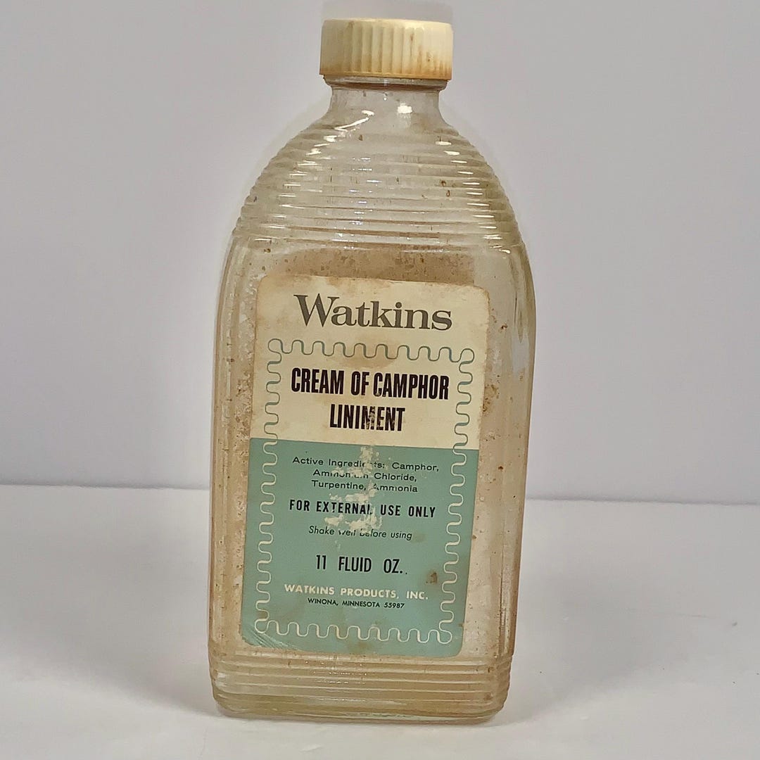 Vintage Watkins Bottle Cream of Camphor Liniment Labels Intact 11oz ...