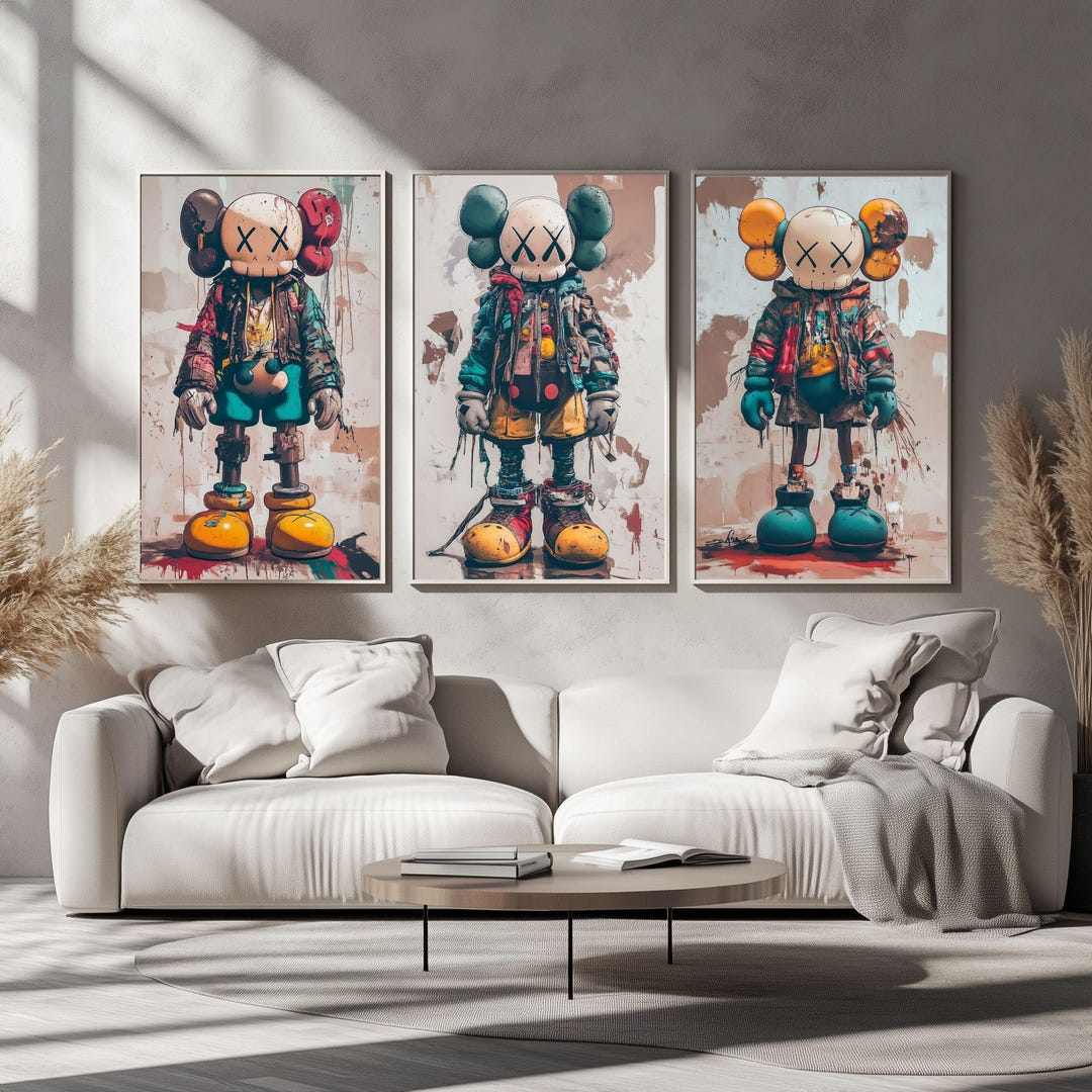 Kaws Figure Poster, Set of 3 Kaws Wall Art, Kaws Figure Art, Hypebeast ...