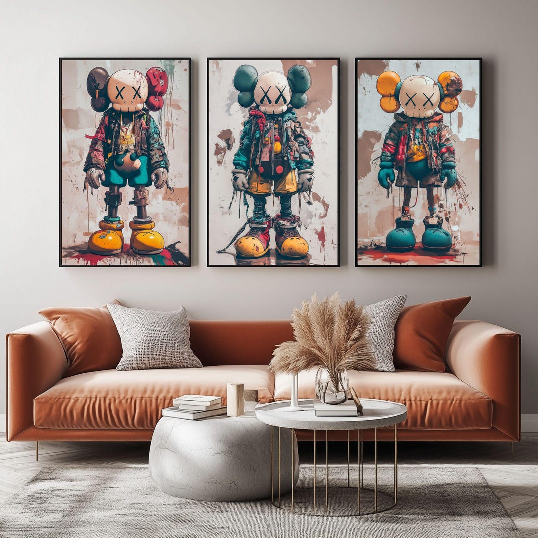 Set of 3 Kaws Posters, Kaws Minimalistic Wall Art, Kaws Figure Art ...