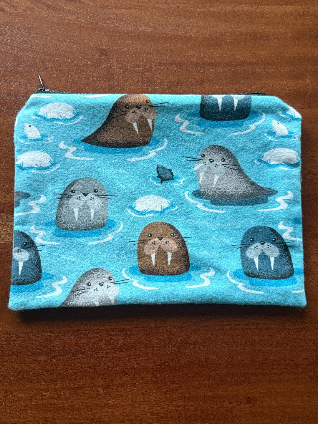 Blue Walrus Fabric Zipper Pouch. - Etsy