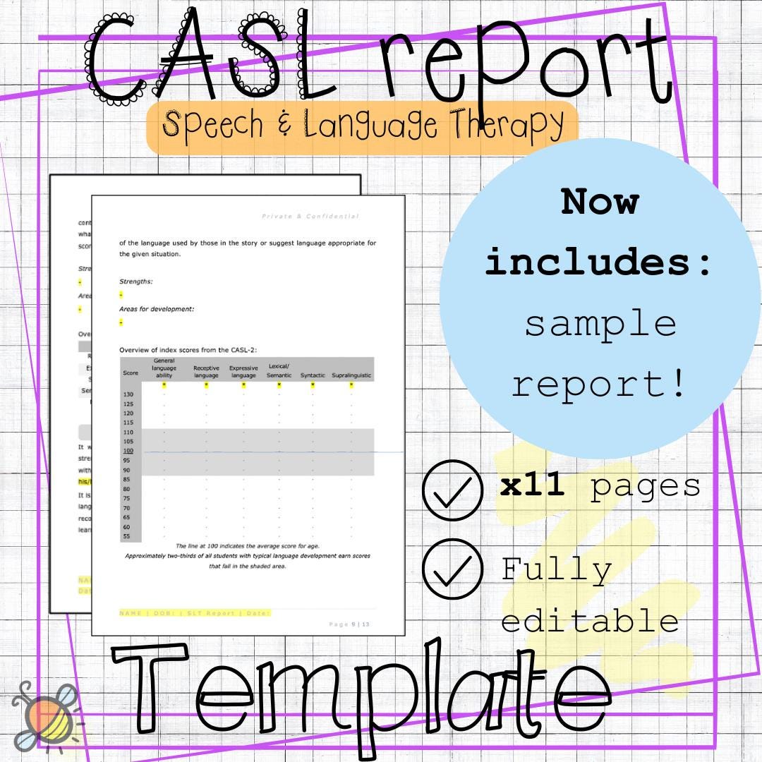 CASL Speech and Language Therapy Report Template - Etsy