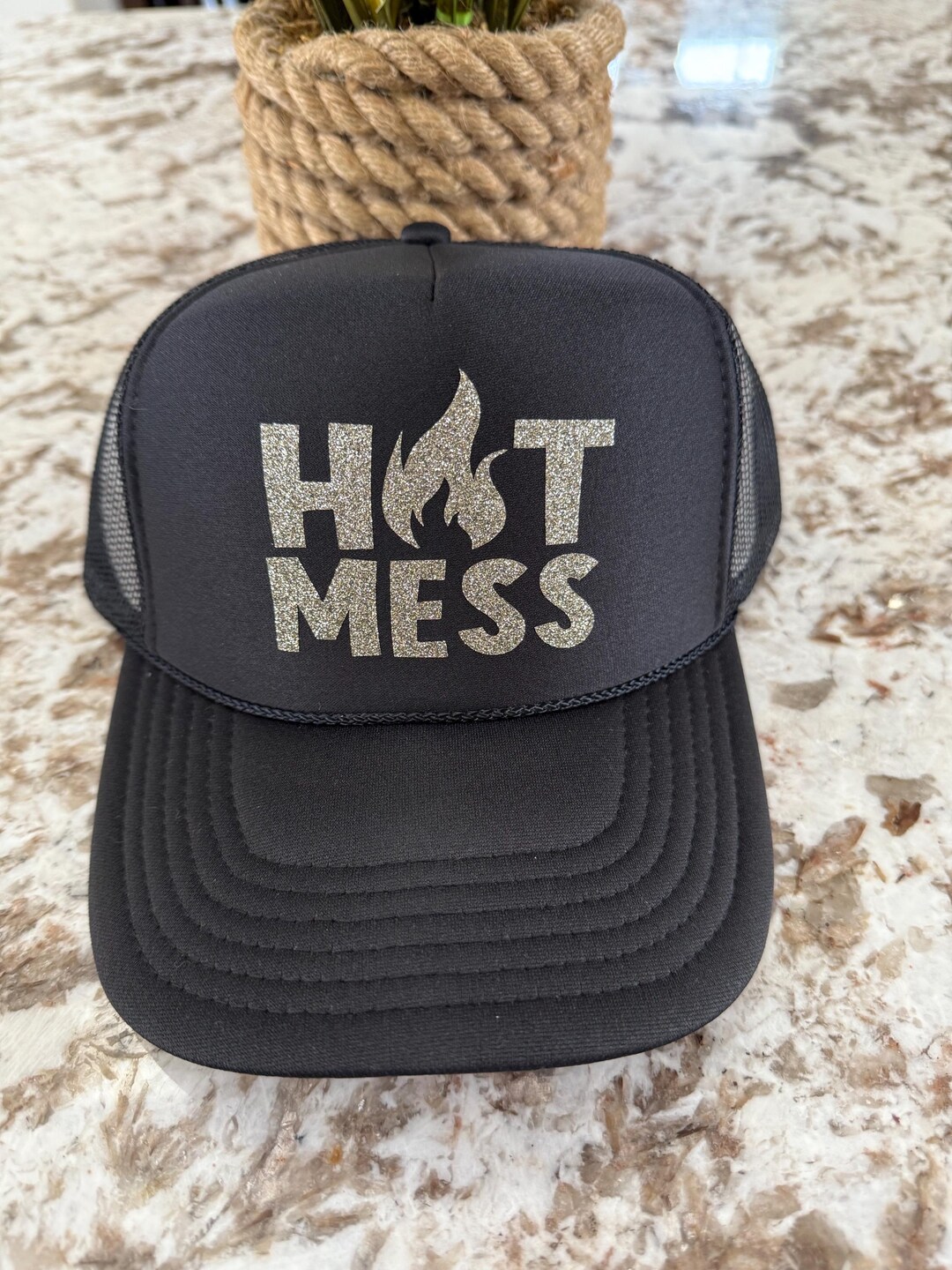 Hot Mess Hat. Trucker Hat. Black Hat With Champagne Glitter Font. - Etsy