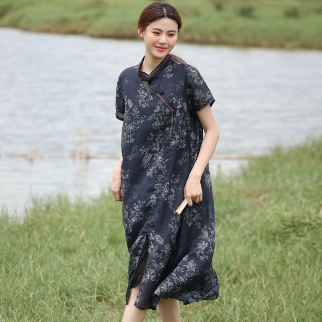 Loose Fitting Modern Hanfu Dress Cheongsam Dress Plus Size Linen Dress ...