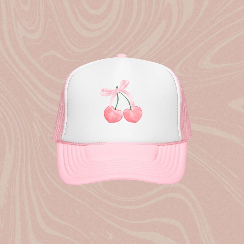 Cherry Hat, Cherries Hat, Coquette Bow, Coquette Hats, Pink Trucker Hat, Coquette, OTTO Trucker ...