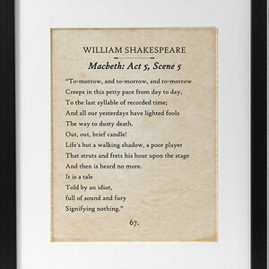 William Shakespeare Macbeth Tomorrow and Tomorrow 11x14 Unframed Book ...