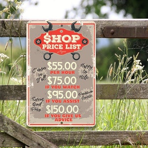 Tin Shop Price List Metal Sign-8x12 or - Etsy