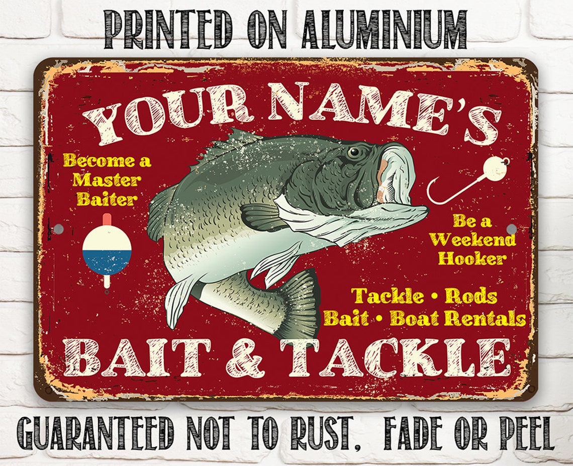 Personalized Bait and Tackle Metal Sign fishing Supply tin | Etsy